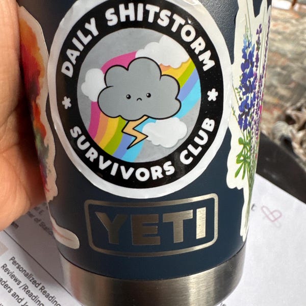 Daily Shitstorm Survivors Club Sticker, Dumpster Fire Sticker, Anxiety ...