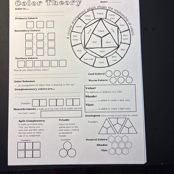 Color Theory Worksheet: Blank Color Wheel, Digital Coloring Page (PDF ...
