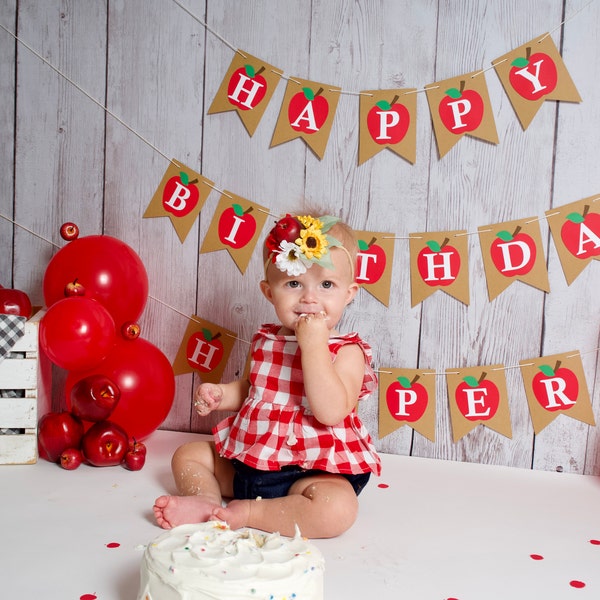 Apple Cake Smash Banner, Apple Birthday Banner, Apple of Our Eye Theme ...