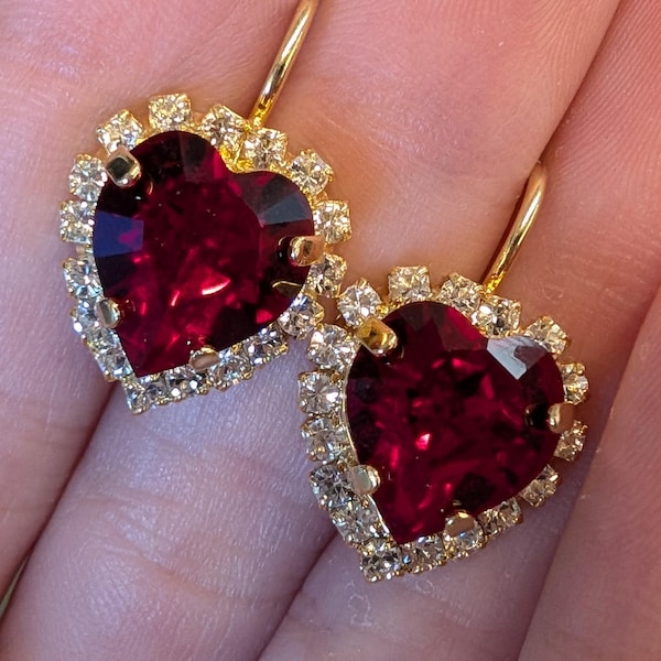 Red Gold Earrings, Red Ruby Crystal Hoop Earrings, Oversize Hoop ...