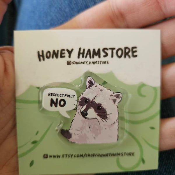 Raccoon Respectfully No | Funny Acrylic Pin | Kawaii Cute Raccoon Pin ...