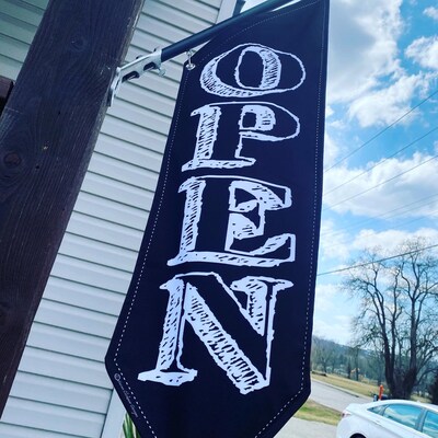 CHALKBOARD OPEN Flag Black or White Canvas Double Sided Outdoor Canvas ...