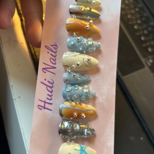 Stunning Acubi-style Nails Deep Blue Ombre Press on Nails Sparkling ...