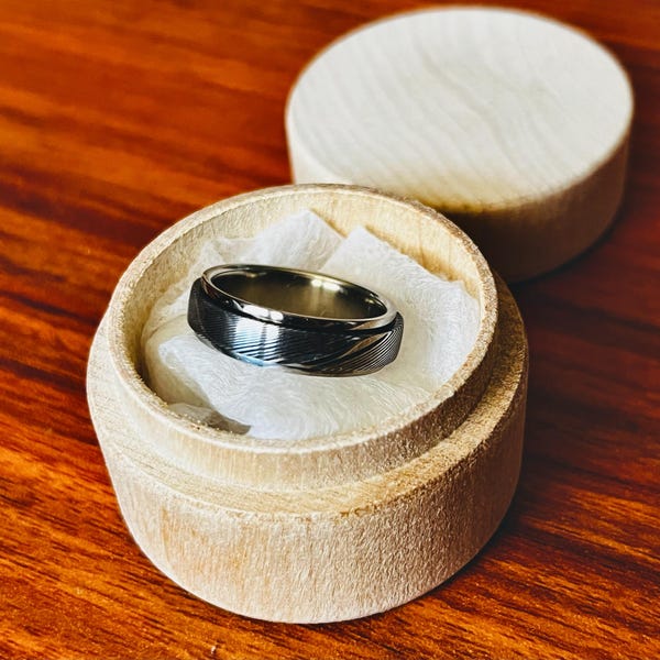 Stainless Damascus Steel Tension Ring With Diamond Cut Stone Setting ...