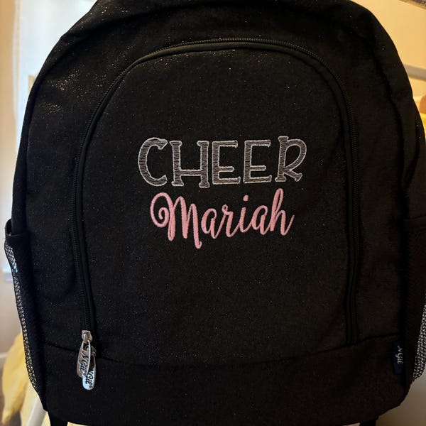 LARGE Black Glitter Cheer Backpack, Monogram Black Glitter Backpack ...
