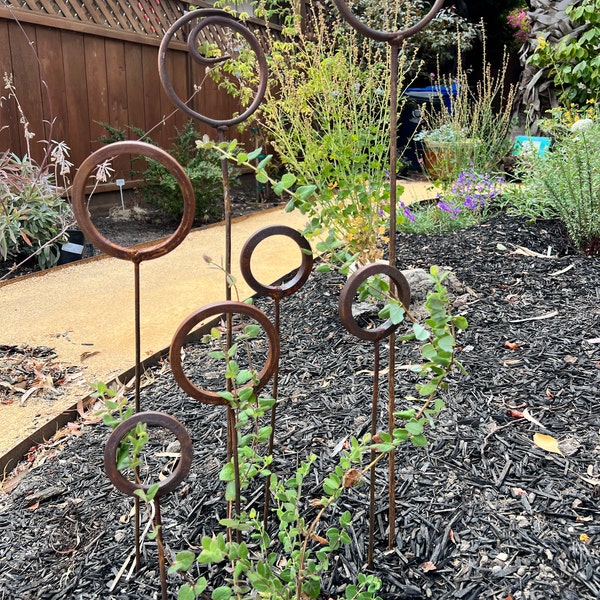 Rusty Finials Set of 7, Garden Stakes, Metal Garden Decor, Metal Yard ...