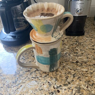 Speckled Pink and Green Colorblock Ceramic Coffee Mug - Etsy