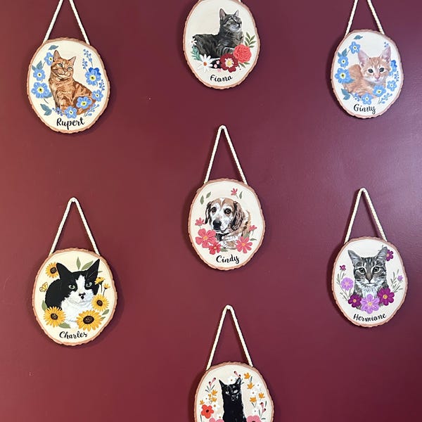 Custom Cat Portrait Wooden Hanging, Custom Pet Portrait Using Pet Photo ...