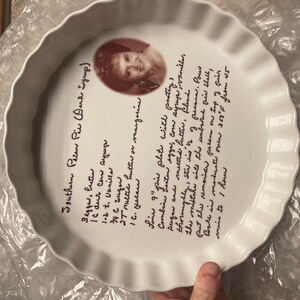 Personalized Pie Pan With Your Loved Ones Handwritten Recipe ...