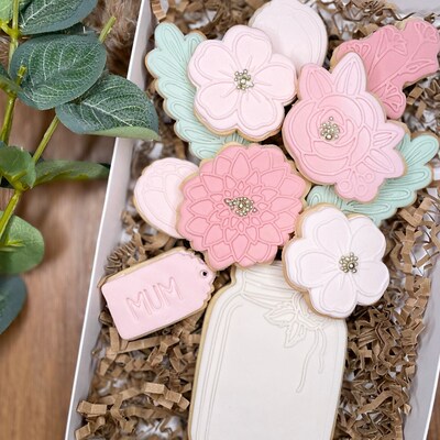 Jar and Flowers Set Cookie Cutter and Embosser, Happy Mother's Day, Mum ...