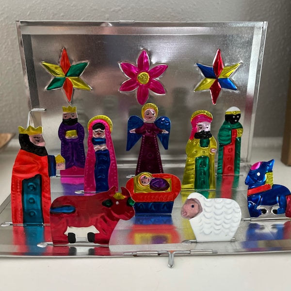 TIN NATIVITY Set, Folds FLAT! Traditional Mexican Nativity, Mexican ...