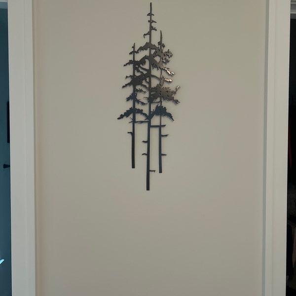 Wispy Pine Tree Metal Wall Art | Cedar Tree Metal Sign | Three Trees ...