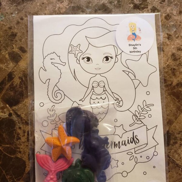 Mermaid Personalized Crayons With Coloring Page| Mermaid Party Favors ...