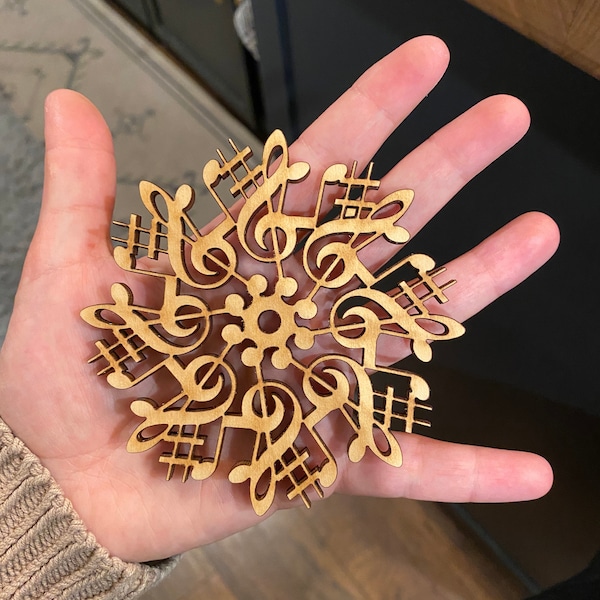 Wooden Snowflake Christmas Holiday Ornaments - Music Note Musical Gift ...