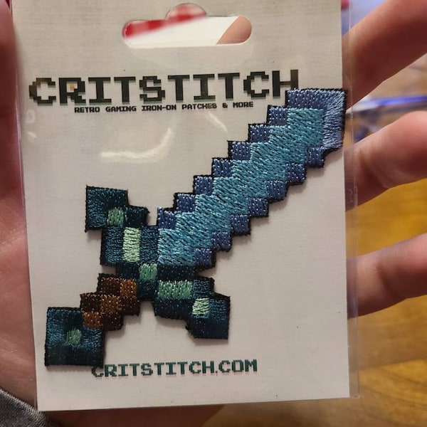 Pixel Art Diamond Sword - Shiny Metallic Embroidery Iron on Patch. - Etsy