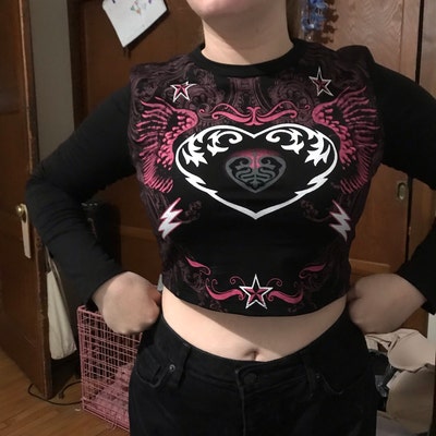 Y2K Basic Printed Long Sleeve Crop Top & Graphic T-shirt - Etsy UK