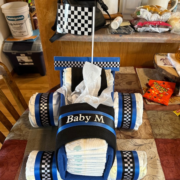 Racing Fans - Race Car Diaper Cake - Diaper Cake - Baby Shower Gift ...