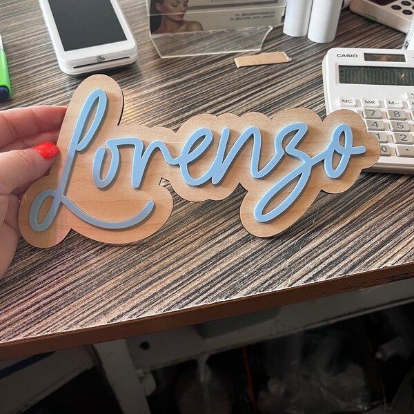 Personalised Wooden Double Layered Name Wood Sign Acrylic Children’s ...