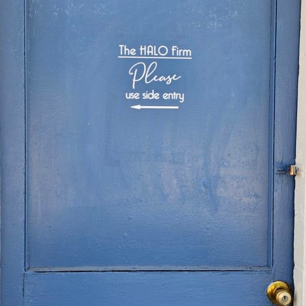 Please Use Side Entry Door Decal With Arrow, Business Name Vinyl ...