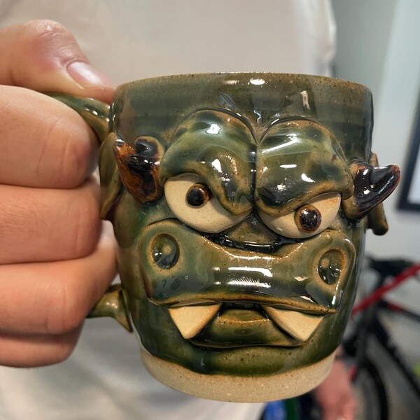 PENELOPE Pottery Chicken Mug in Blue. Cute Hot Tea Mug. Funny Face ...