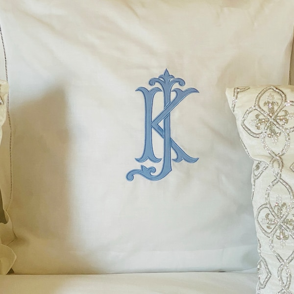 Applique Monogrammed Hemstitch Linen Sham - Etsy