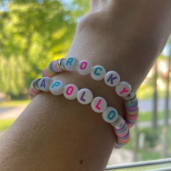 Pink Funfetti Heishi Bracelet, Name Bracelet, Heishi Bracelet ...