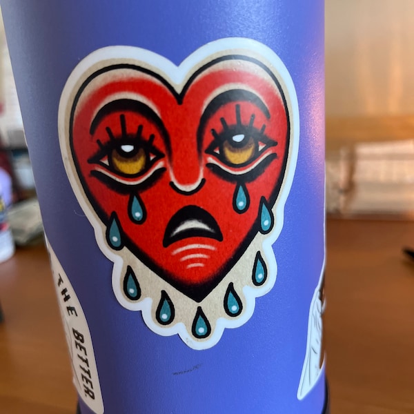 RESTOCKED Crying Heart Tattoo Flash Vinyl Sticker - Etsy