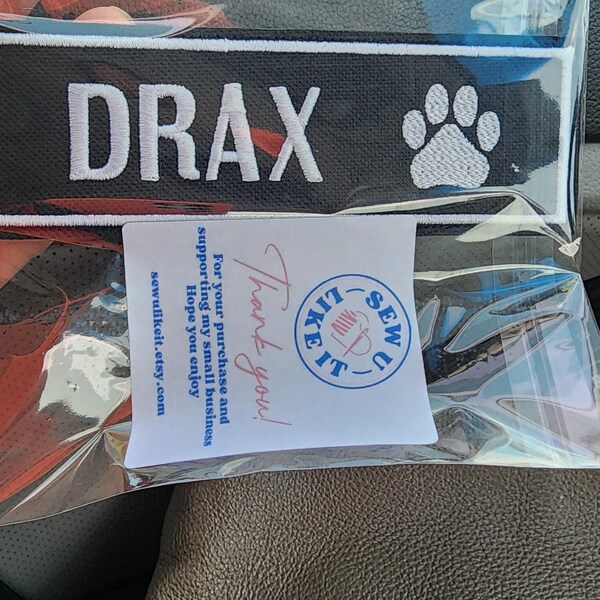 Dog Harness Name Patch Embroidered Pet Name Patch GREY Dog Name Patch ...