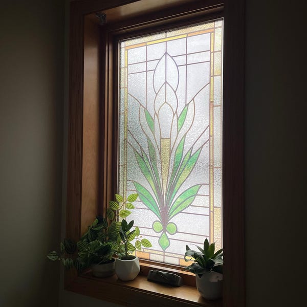 Privacy Window Film – Art Deco Style, Stained Glass Decorative Cover ...