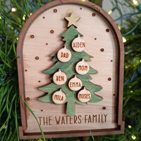 Tree Family Christmas Ornament, Engraved Ornament, Wood Ornament ...