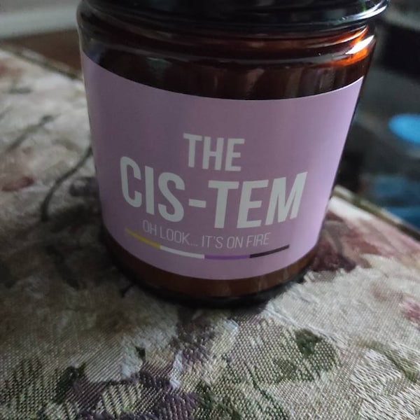 The Cis-tem, Oh Look It's on Fire, Trans Pride Candle, Transgender Gift ...