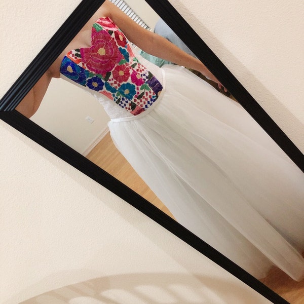 Colorful Chiapas Style Dress. Custom-made Hand Embroidered Cultural 2 Piece Outfit. Quinceañera ...