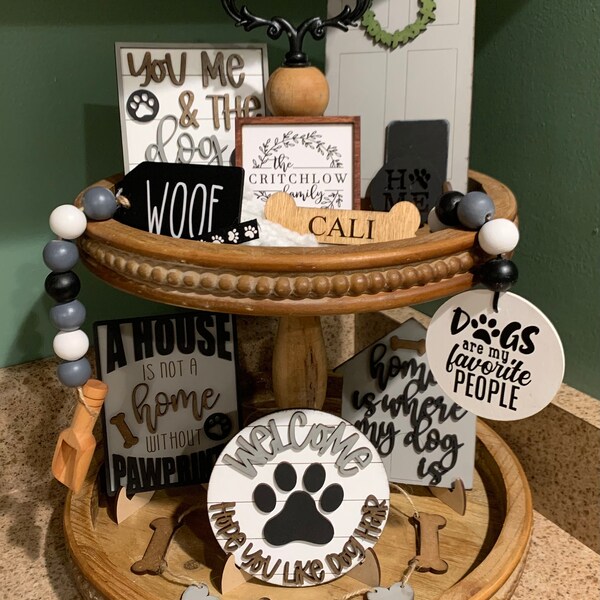 Dog Themed Tiered Tray Decor, Personalized Dog Signs, Dog Mom Gifts ...