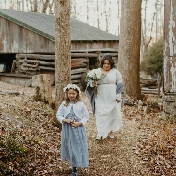 Dusty Blue Bohemian Flower Girl Dress, Rustic Smoke Blue Tulle Wedding ...