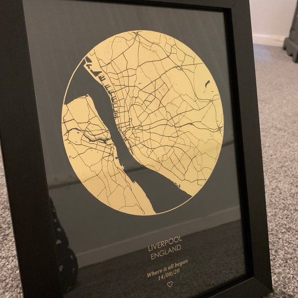 A4 Custom Foil Round Map Print of Any Location, Personalised Copper ...