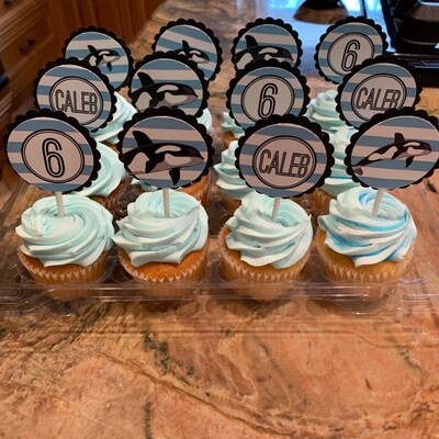 ORCA WHALE BIRTHDAY Cupcake Toppers, Killer Whale, Whale Birthday Party ...