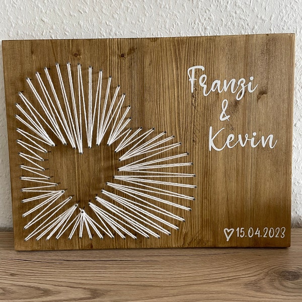 Hochzeitsgeschenk Holz Fadenbild Nagelbild Herz personalisiert - Etsy.de