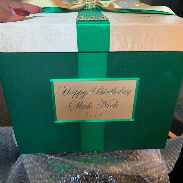 Wedding Card Box Gold and Emerald Green Gift Card Box Money Box Holder ...