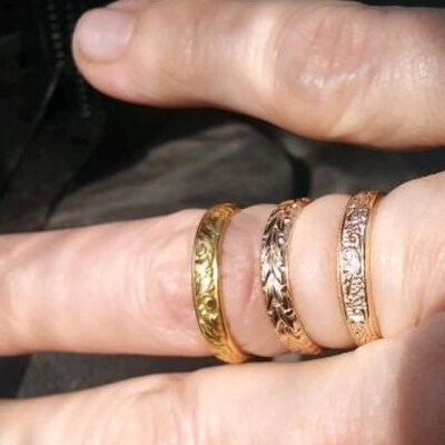 102126 925 Silver Pattern Ring, 14K Gold Vermeil Ring 3.5mm Width - Etsy Canada