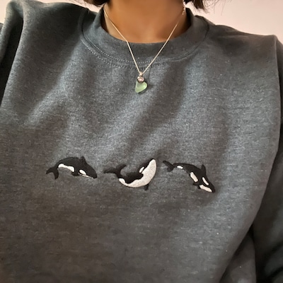 Embroidered Trio of Orcas Sweatshirt, Embroidered Orcas Sweatshirt ...