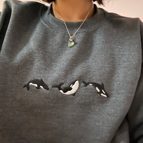 Embroidered Trio of Orcas Comfort Colors T-shirt, Unisex Orca Tshirt ...