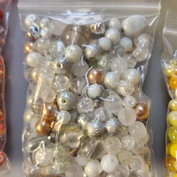 White Silver Gold Bead Soup Mix,4oz Glass Bead Mix, Mixed Loose Lot of ...