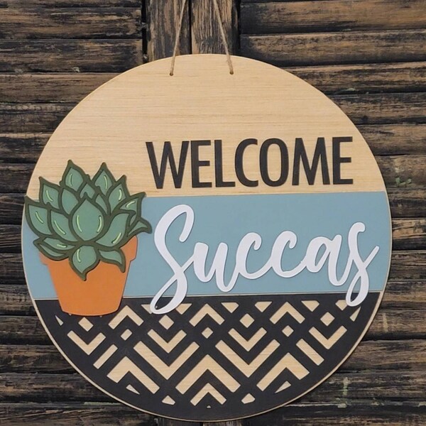 Welcome Succas Sign, Welcome Sign SVG, Boho Door Decor SVG, Succulent ...