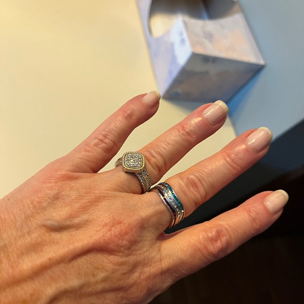 Sterling Silver Diamond Swarovski April Birthstone Stackable Wave Ring ...