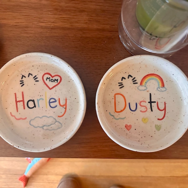 Custom Cute and Cheerful Pet Plate, 2 to 3 Designs, Handmade Pottery ...