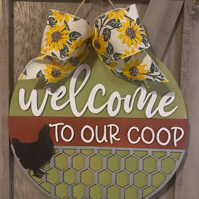 Welcome to Our Coop Chicken, Digital Download, Round Door Hanger Svg ...