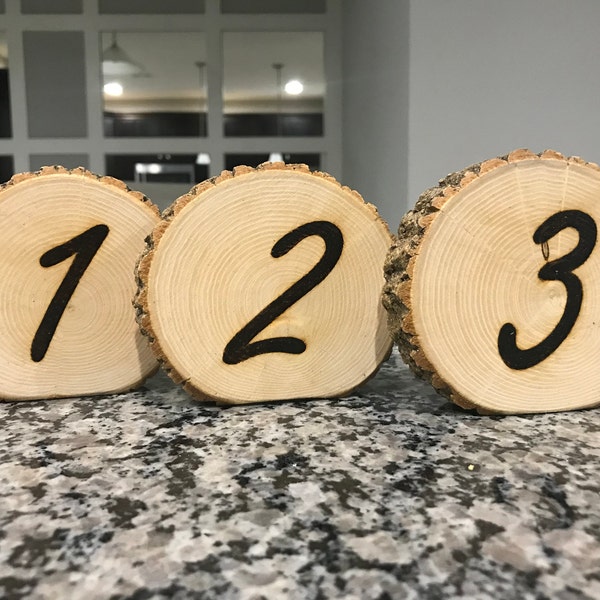 Rustic Wedding Burned Log Table Numbers Number Wood Centerpiece Bark ...