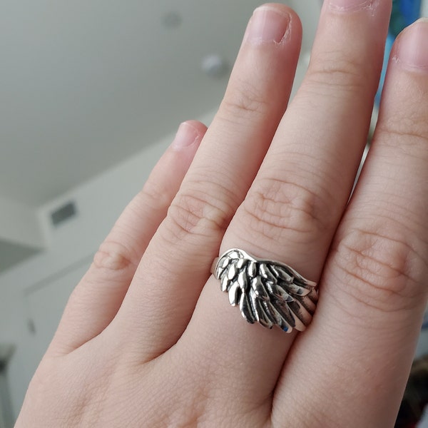 Unisex Angel Wing Ring Sterling Silver, Bird Wing Ring, Protective ...