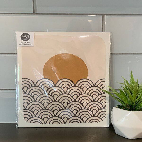 Waves & Sun Art Print - Black Ochre | Sun Art | Modern Art | Minimalist ...