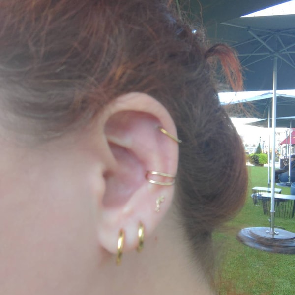 14K Solid Gold Double Row Helix Earring/16g/18g Cartilage Hoop/hinged ...